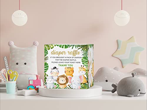 Diaper Raffle Tickets and Advice Cards For Baby Shower - 1 Card Collection Box & 50 Tickets, Jungle Animal Baby Shower Card Box, Party FavorsDecorationsSupplies, Game Kit, 8" Card Box -006BOX