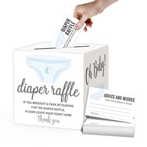 mermermu diaper raffle tickets and advice cards for baby shower - 1 card collection box & 50 tickets, baby shower card box, party favorsdecorationssupplies, game kit, 8" card box -002box