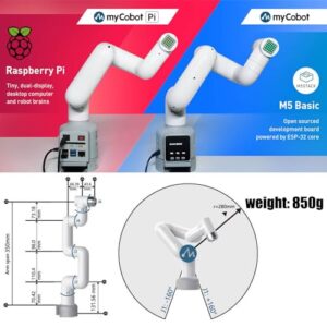 ELEPHANT ROBOTICS Robotic Arm myCobot 280 Raspberry Pi 4B - Open Source 6DOF Collaborative Robots - Desktop Education Robot Arm - Python Programming & ROS Supporting