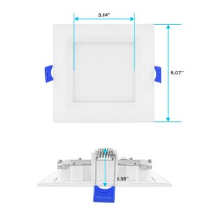 LUXRITE 4 Inch Ultra Thin Square LED Recessed Lighting, 12W, 5CCT Color Selectable 2700K-5000K, 950 Lumens High Output, Dimmable LED Wafer Lights, Wet Rated, Energy Star, ETL, Baffle Trim (6 Pack)