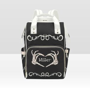 Zaaprint Personalized Skull Heart Art Diaper Bag Backpack Name Custom Mommy Baby Bags Casual Travel Daypack for Mom Gifts