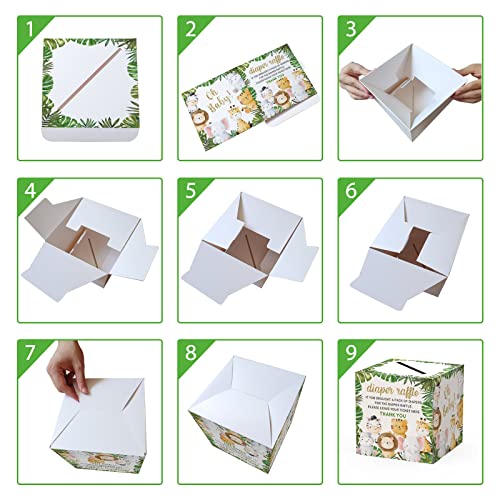 Diaper Raffle Tickets and Advice Cards For Baby Shower - 1 Card Collection Box & 50 Tickets, Jungle Animal Baby Shower Card Box, Party FavorsDecorationsSupplies, Game Kit, 8" Card Box -006BOX