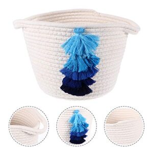 Cabilock 1pc Hand Woven Box Tassel Storage Basket Laundry Basket with Container Bathroom Laundry Basket Rattan Storage Basket Makeup Holder Jewelry Basket White Cotton