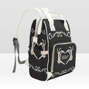 Zaaprint Personalized Skull Heart Art Diaper Bag Backpack Name Custom Mommy Baby Bags Casual Travel Daypack for Mom Gifts