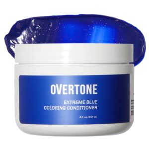 overtone haircare color depositing conditioner - 8 oz semi permanent hair color with shea butter & coconut oil - temporary hair color dye - vegan, cruelty-free - extreme blue