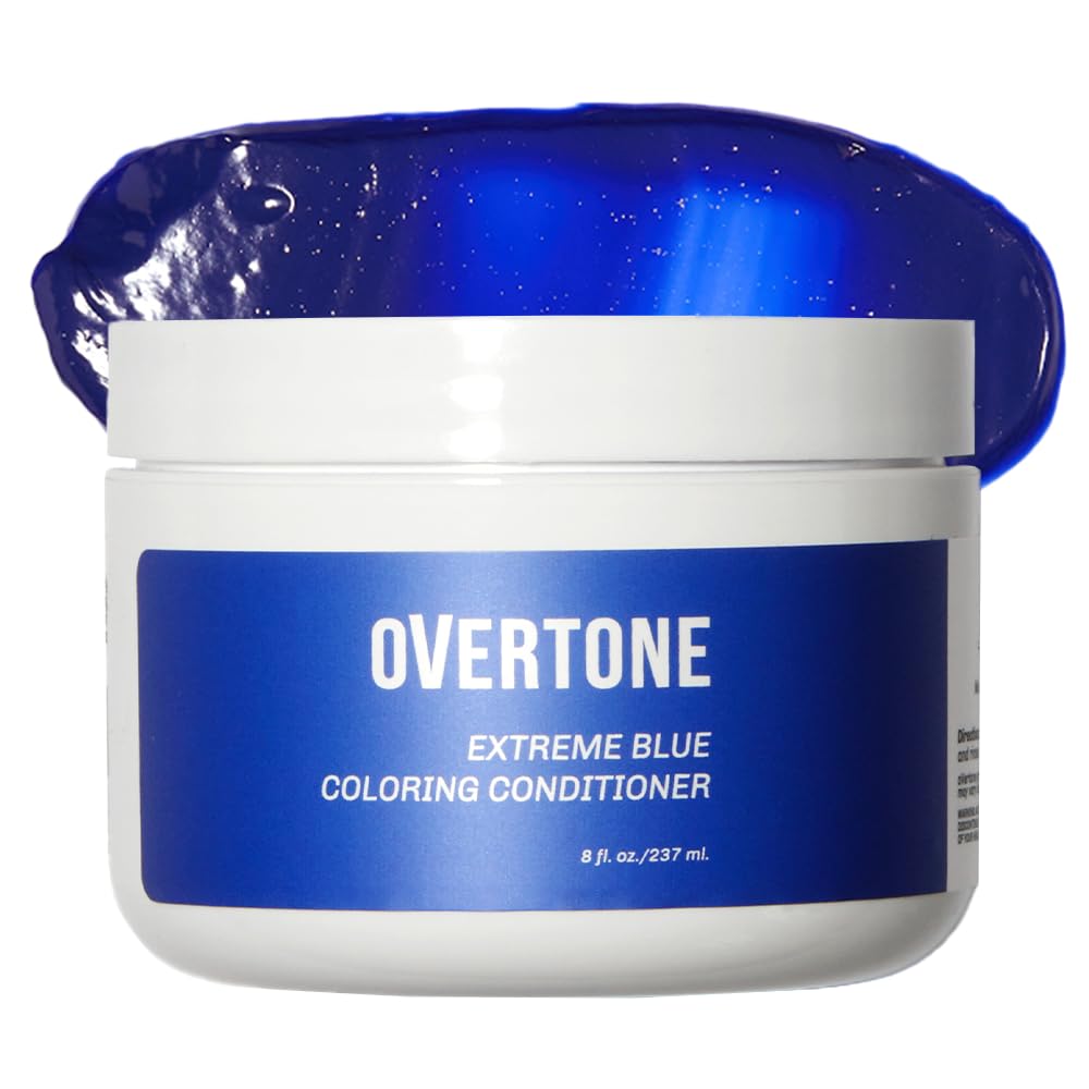 oVertone Haircare Color Depositing Conditioner - 8 oz Semi Permanent Hair Color with Shea Butter & Coconut Oil - Temporary Hair Color Dye - Vegan, Cruelty-Free - Extreme Blue