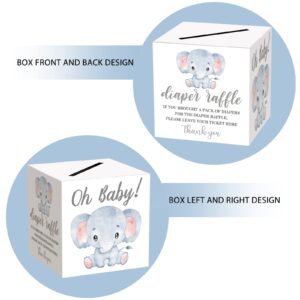 Diaper Raffle Tickets and Advice Cards for Baby Shower - 1 Card Collection Box & 50 Tickets, Elephant Baby Shower Card Box, Party FavorsDecorationsSupplies, Game Kit, 8" Card Box -001BOX