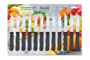 fixwell germany 12 piece set of kitchen knives - sharp stainless steel chef knife set with sharp blades & ergonomic handle - black color