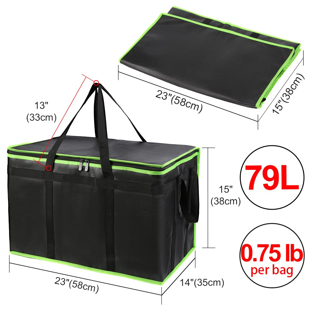 CIVJET 1-Pack Insulated Food Delivery Bag, XXX-Large Commercial Food Warmer for Uber Eats/Doordash, Insulated Reusable Grocery Cooler/Hot Bags, Tote Bag for Shopping/Travel, Black with Green Edge