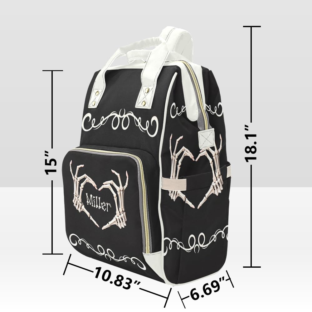 Zaaprint Personalized Skull Heart Art Diaper Bag Backpack Name Custom Mommy Baby Bags Casual Travel Daypack for Mom Gifts