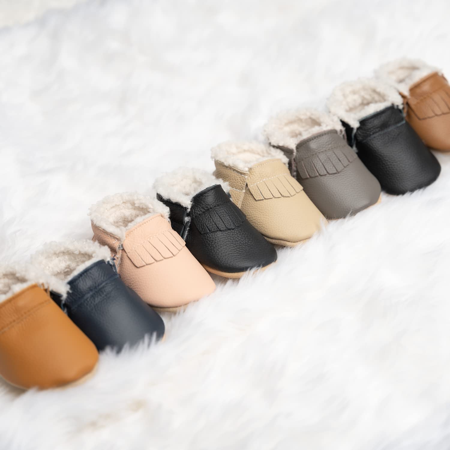 BirdRock Baby Sherpa Moccasins - Cozy, Genuine Leather Winter Shoes for Boys and Girls (Desert Rose, US 6.5)