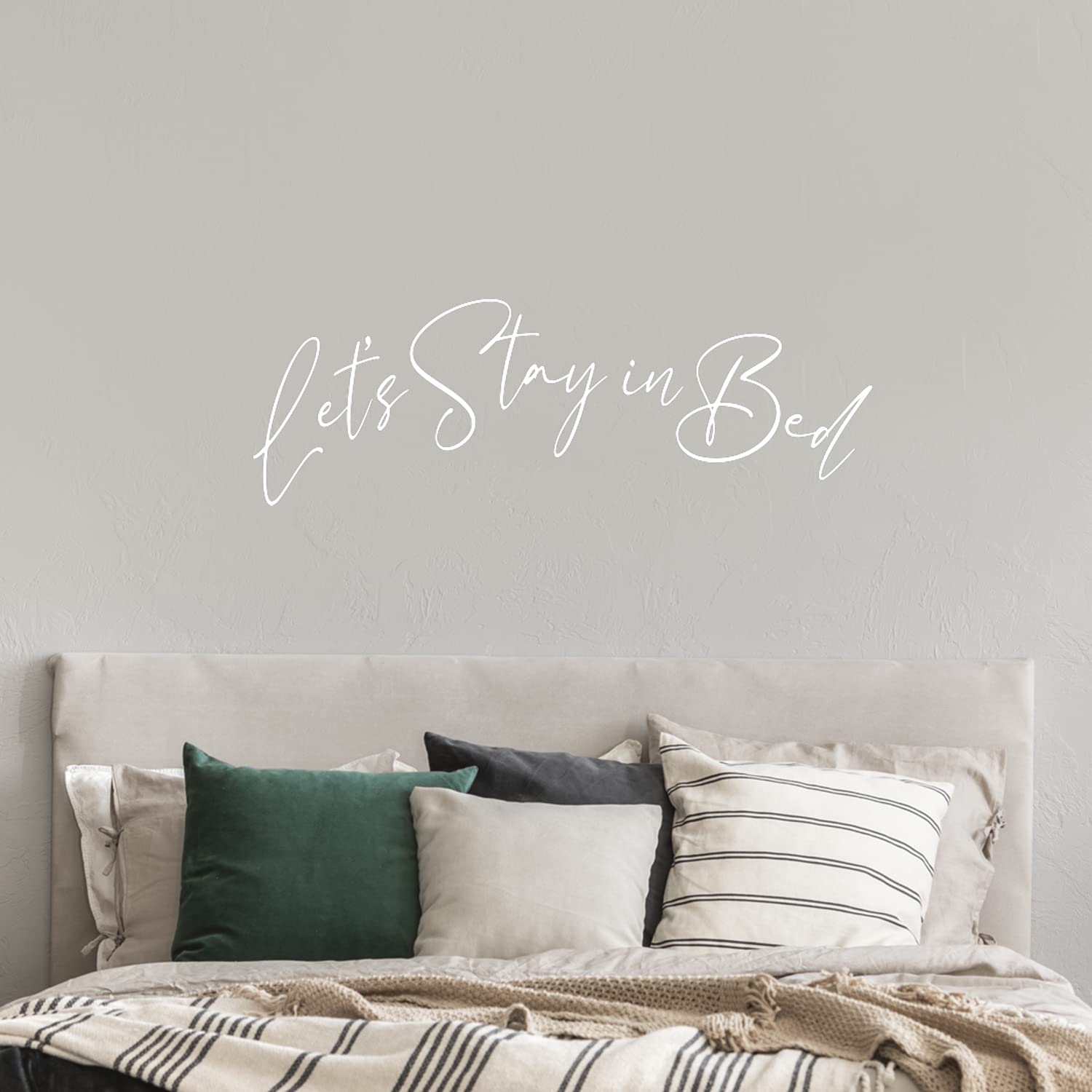 Vinyl Wall Art Decal - Let's Stay in Bed - 15" x 40" - Trendy Inspirational Lovely Fun Quote Sticker for Home Bedroom Family Living Room Kids Toddlers Playroom Decor (White)