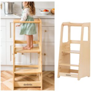 dadada toddler tower - kids step stool with safety rail - adjustable montessori step stool for kids - toddler learning tower with protection - kitchen toddler step stool - natural