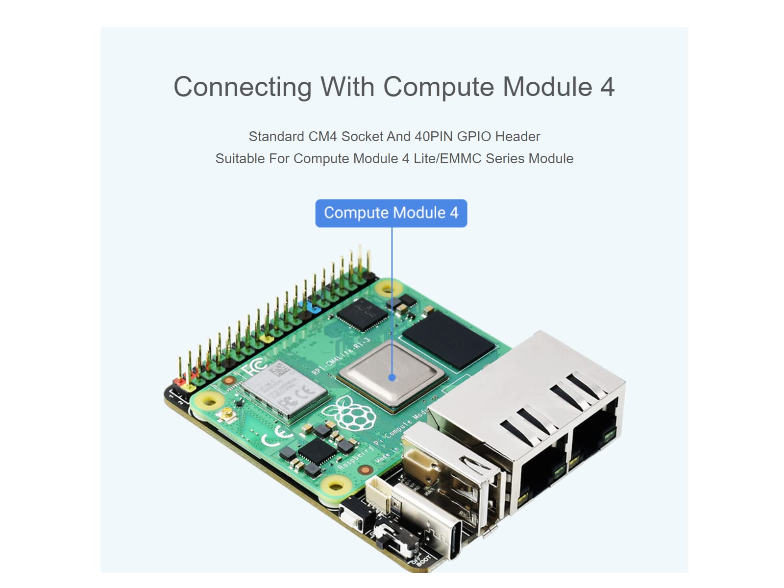 Mini Dual Gigabit Ethernet Base Board Compatible with Raspberry Pi Compute Module 4 CM4/4 Lite, Dual Gigabit Ethernet Ports,1xUSB 2.0 Port,1x40PIN GPIO Header,5V, Type-C Interface