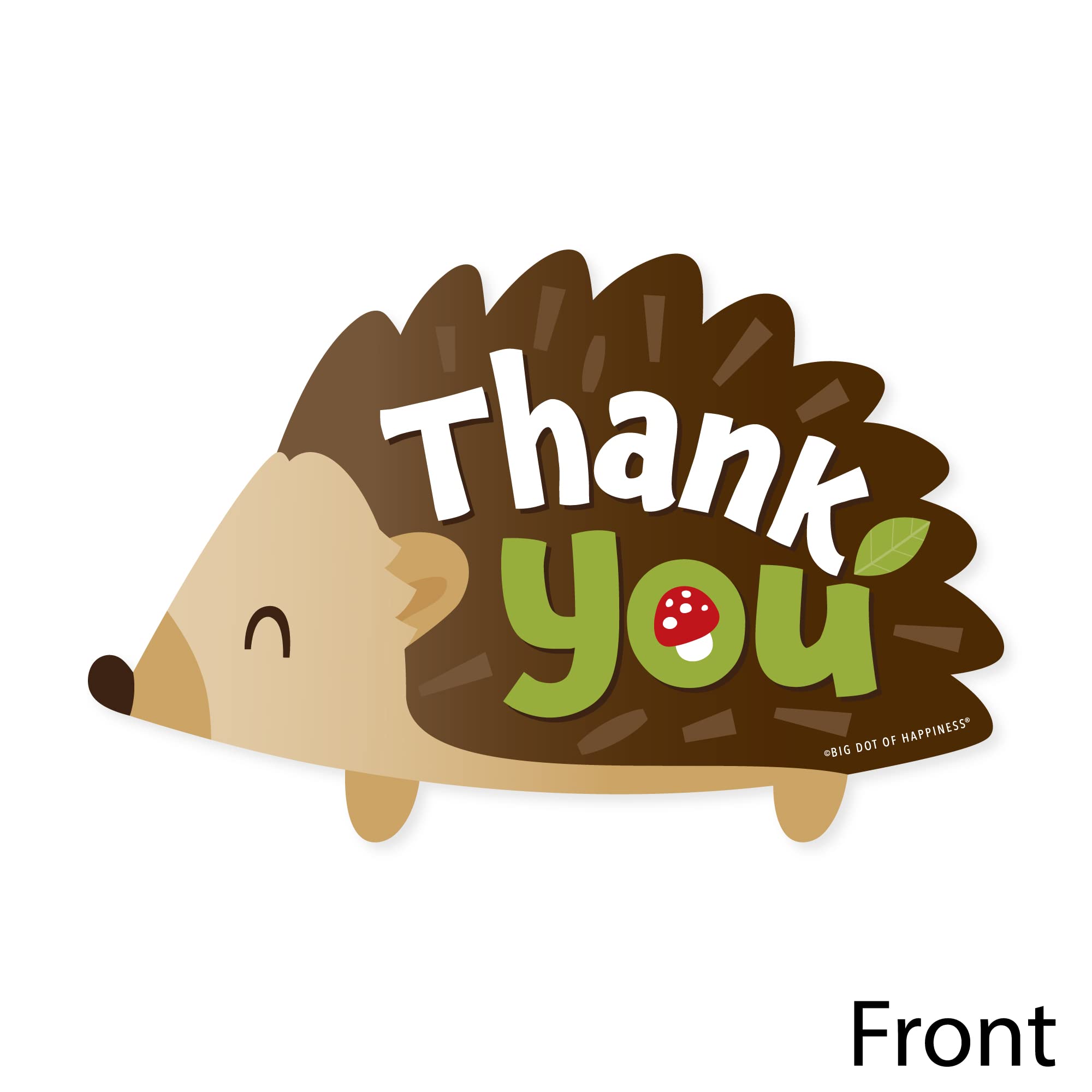 Big Dot of Happiness Forest Hedgehogs - Shaped Thank You Cards - Woodland Birthday Party or Baby Shower Thank You Note Cards with Envelopes - Set of 12