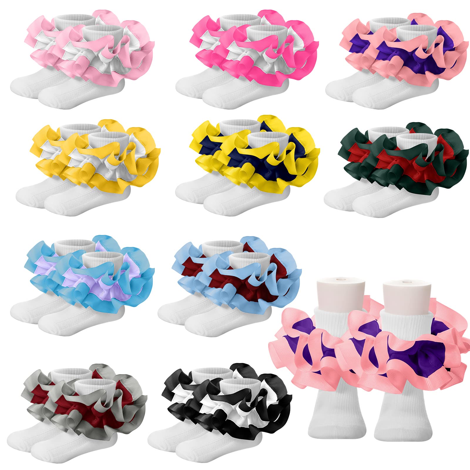 10 Pairs Ruffle Socks 1-3 Year Old Baby Girls Double Lace Frilly Princess Dress Socks Little Girl Big Ruffle Socks for Newborn Infant Toddler Little Girls