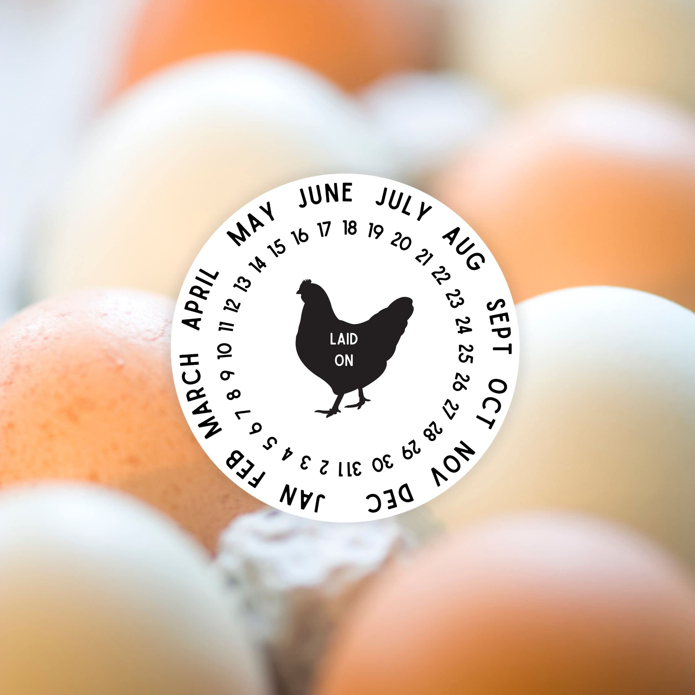 Eggs Laid On Date Stickers | 350 Pc Roll | 2" Round Stickers | Farm Fresh Stickers | Egg Carton Stickers | Black Chicken Design