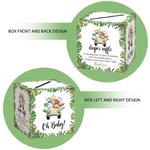 Diaper Raffle Tickets and Advice Cards For Baby Shower - 1 Card Collection Box & 50 Tickets, Jungle Animal Baby Shower Card Box, Party FavorsDecorationsSupplies, Game Kit, 8" Card Box -009BOX