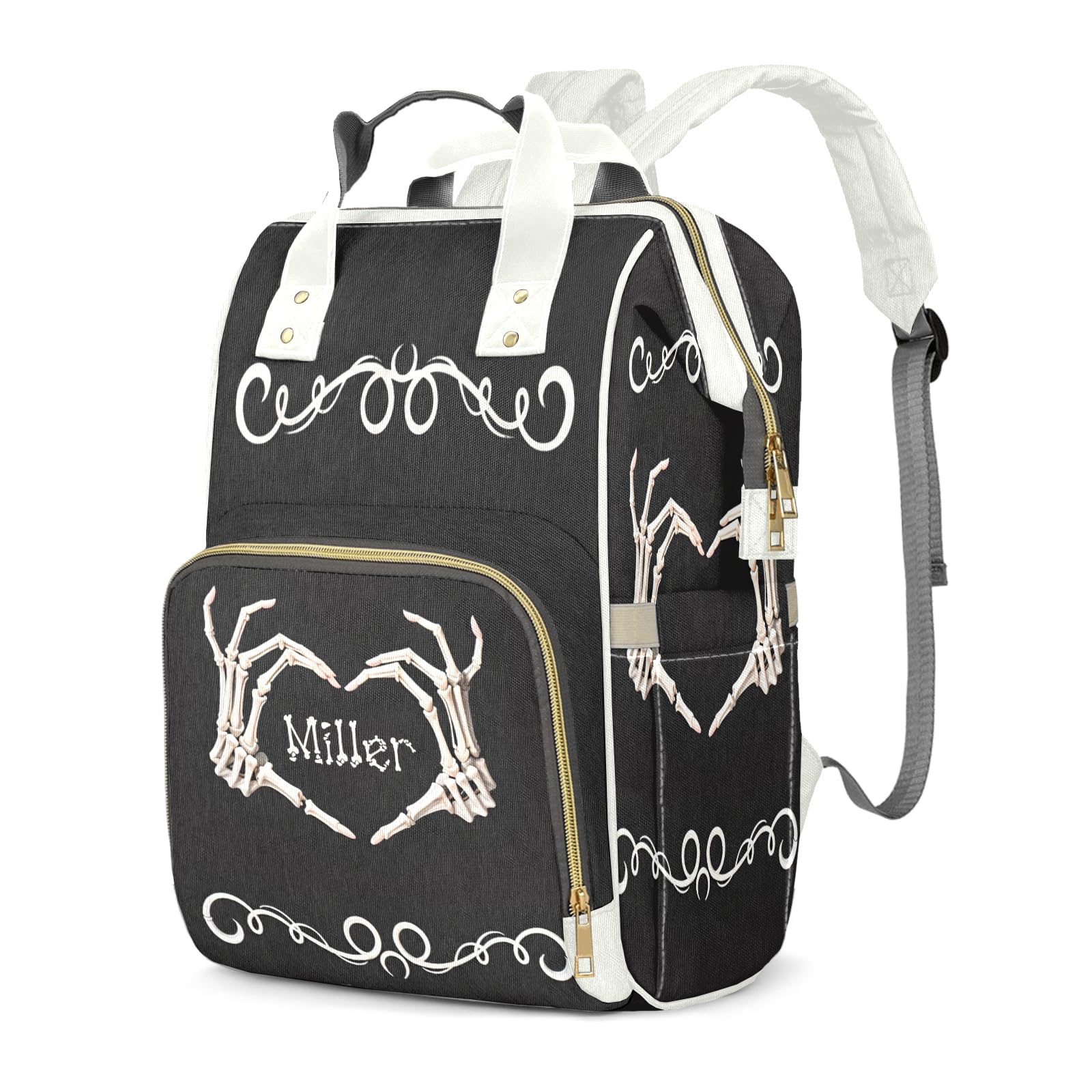 Zaaprint Personalized Skull Heart Art Diaper Bag Backpack Name Custom Mommy Baby Bags Casual Travel Daypack for Mom Gifts