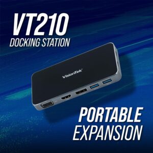 VisionTek VT210 Portable USB-C Dual Monitor Hub - 1x DP, 1x HDMI, 1x VGA, 2X USB-A Ports, 1x USB-C for Windows/MacOS/ChromeOS/iOS