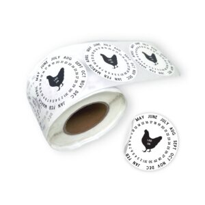 eggs laid on date stickers | 350 pc roll | 2" round stickers | farm fresh stickers | egg carton stickers | black chicken design