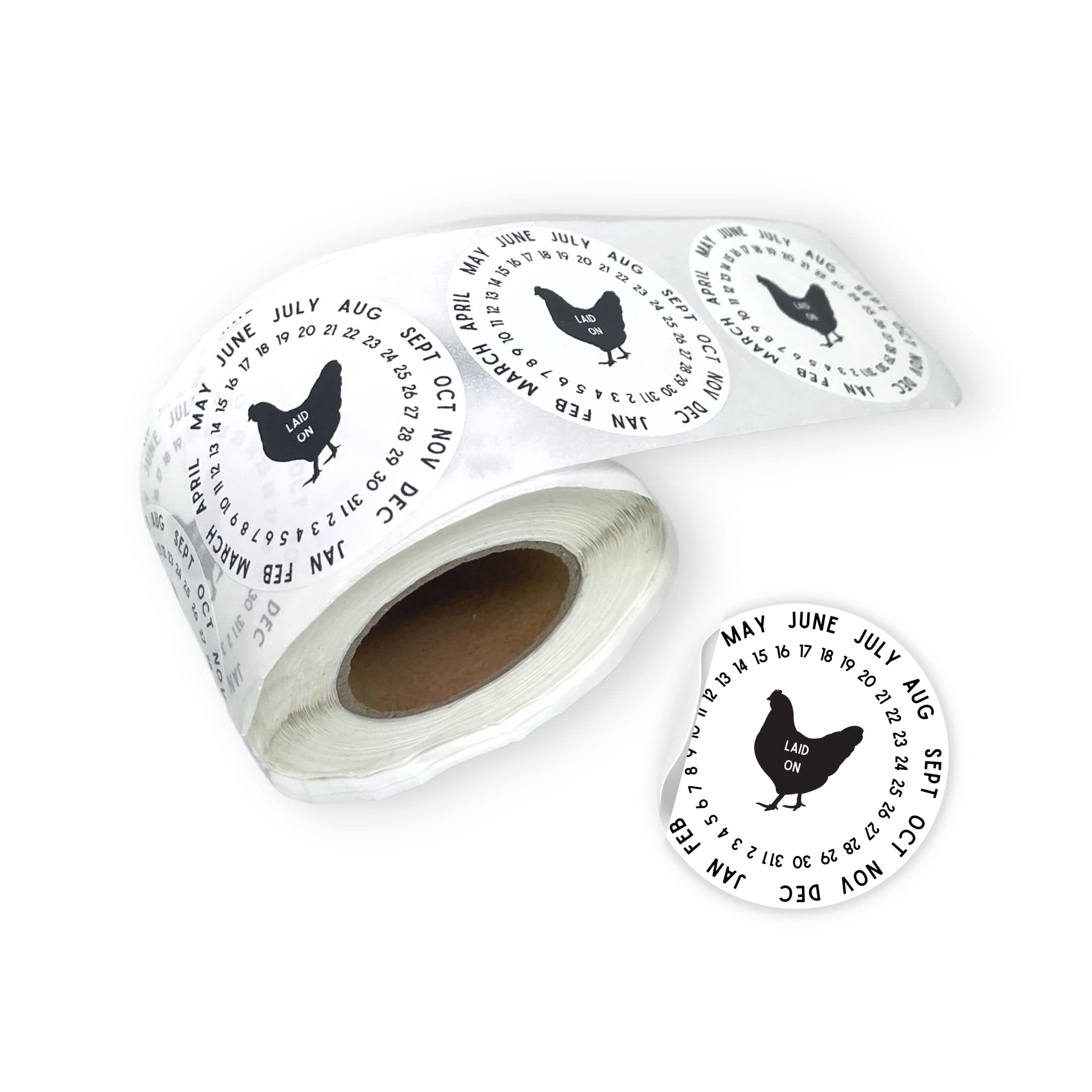 Eggs Laid On Date Stickers | 350 Pc Roll | 2" Round Stickers | Farm Fresh Stickers | Egg Carton Stickers | Black Chicken Design