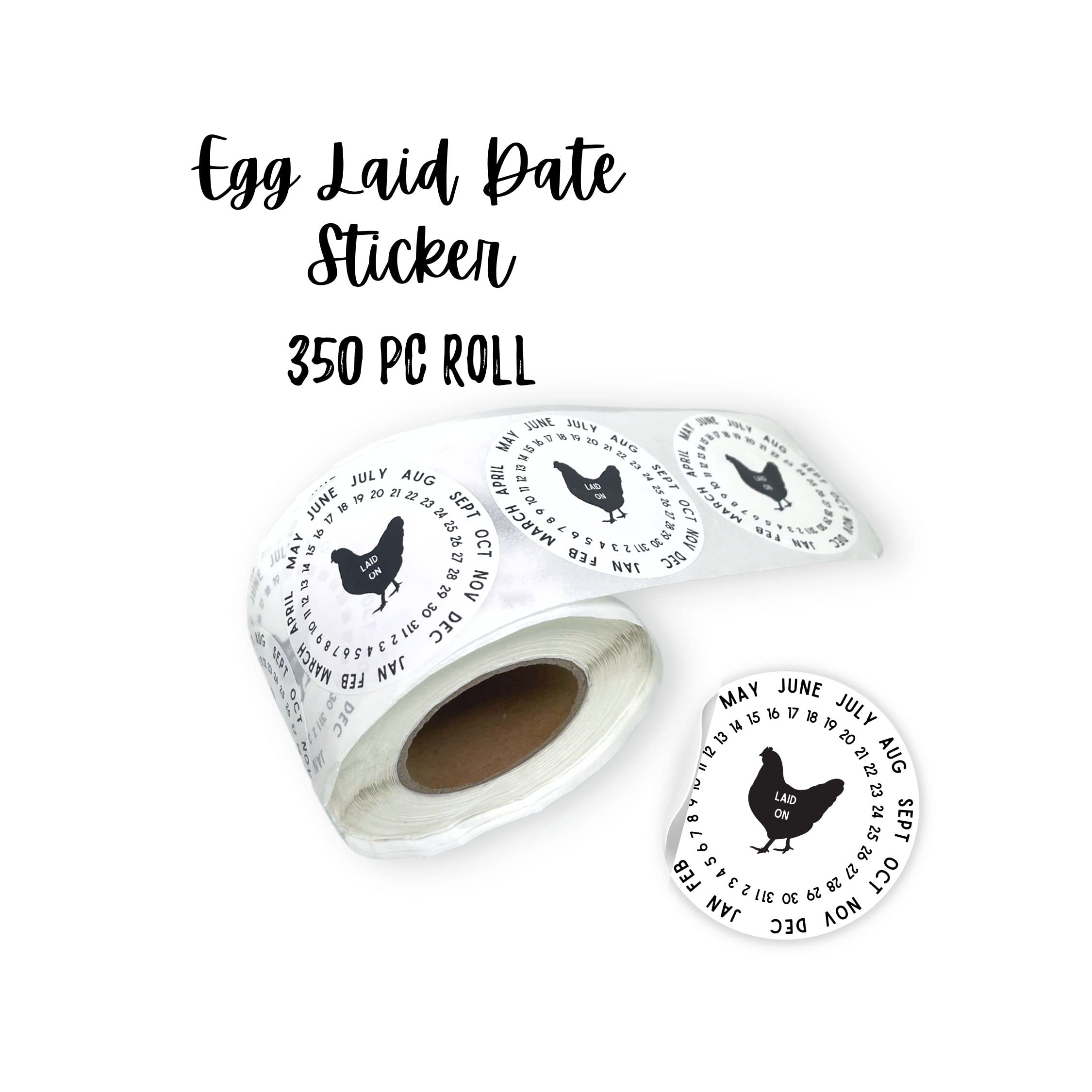 Eggs Laid On Date Stickers | 350 Pc Roll | 2" Round Stickers | Farm Fresh Stickers | Egg Carton Stickers | Black Chicken Design