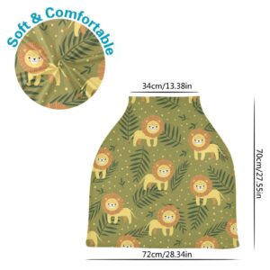 Kigai Soft Baby Car Seat Covers Cute Lion Cartoon Green Canopy for Infants Strollers Canopies for Newborns Babies Nursing Apron Cover for Breastfeeding