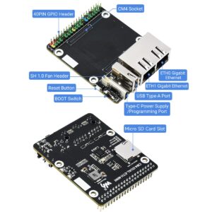 Mini Dual Gigabit Ethernet Base Board Compatible with Raspberry Pi Compute Module 4 CM4/4 Lite, Dual Gigabit Ethernet Ports,1xUSB 2.0 Port,1x40PIN GPIO Header,5V, Type-C Interface