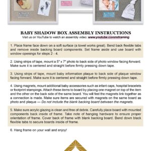 Baby Shadow Box Display Frame for Photo, Printed Graphic Info Insert & Magnet Mounted Keepsakes (Gray Linen Mat, Blank Graphic Info Insert)