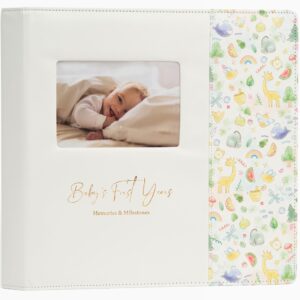 keepsake baby memory book girl boy – timeless leather-bound baby milestone book – baby book keepsake record first 5 years – gender neutral baby scrapbook album baby album journal registry search gift