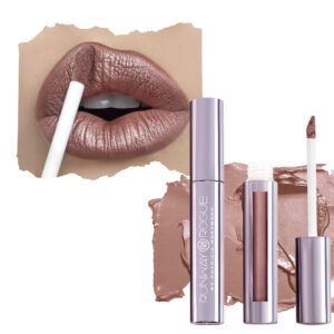 runway rogue pearl glam long wear shimmer liquid lipstick, slightly dark pink-nude lipstick with silver and gold shimmer, ‘soft light’