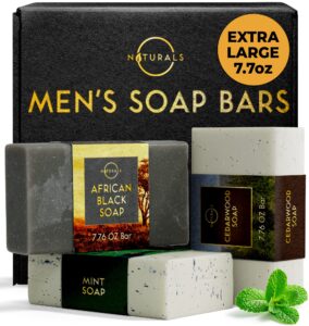 o naturals bar soap for men - 3-pcs mens soap bar - natural soap - mens soap - body men soap bars - natural soap for men - organic men's soap bars - exfoliating bar soap - african black,cedarwood,mint