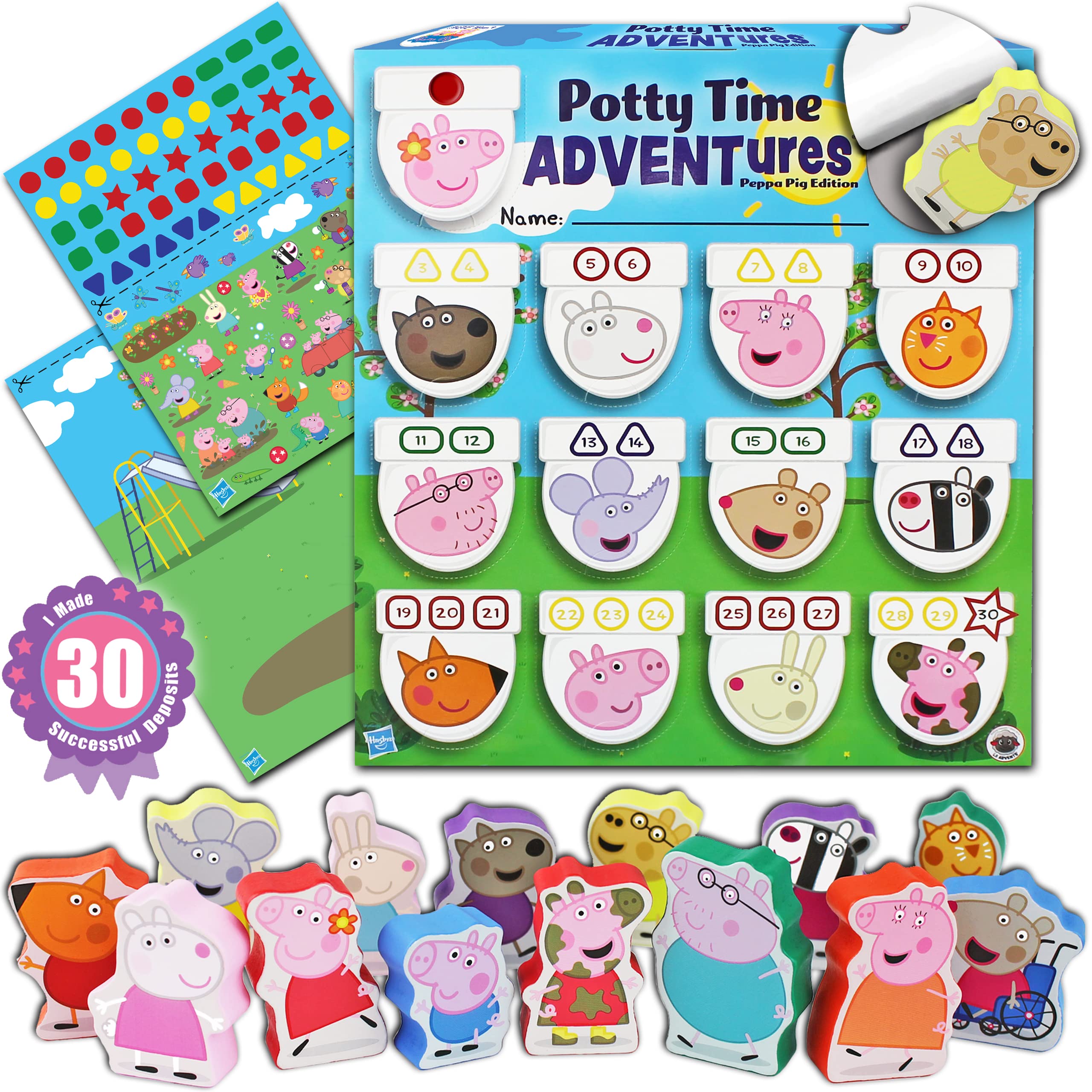 Potty Time Adventures Potty Training Chart by Lil ADVENTS - Peppa Pig with 14 Wood Block Toy Prizes - Potty Training Advent Game - Wooden Block Toys, Reward Chart, Activity Board & Stickers