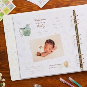 Keepsake Baby Memory Book Girl Boy – Timeless Leather-Bound Baby Milestone Book – Baby Book Keepsake Record First 5 Years – Gender Neutral Baby Scrapbook Album Baby Album Journal Registry Search Gift