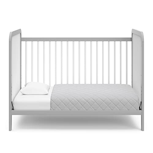 Storkcraft Pasadena 3-in-1 Convertible Crib (Pebble Gray/White) – GREENGUARD Gold Certified, Converts to Daybed and Toddler Bed, Fits Standard Full-Size Crib Mattress, Adjustable Mattress Height