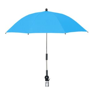 Firlar Chair Umbrella With Clamp, 50+ Portable Wheelchairs Rainproof Umbrella, 6 Bones Stroller Umbrella 360 Degree Adjustable Umbrella For Chair Beach Bleacher Wheelchairs Truck Golf Carts (Blue)