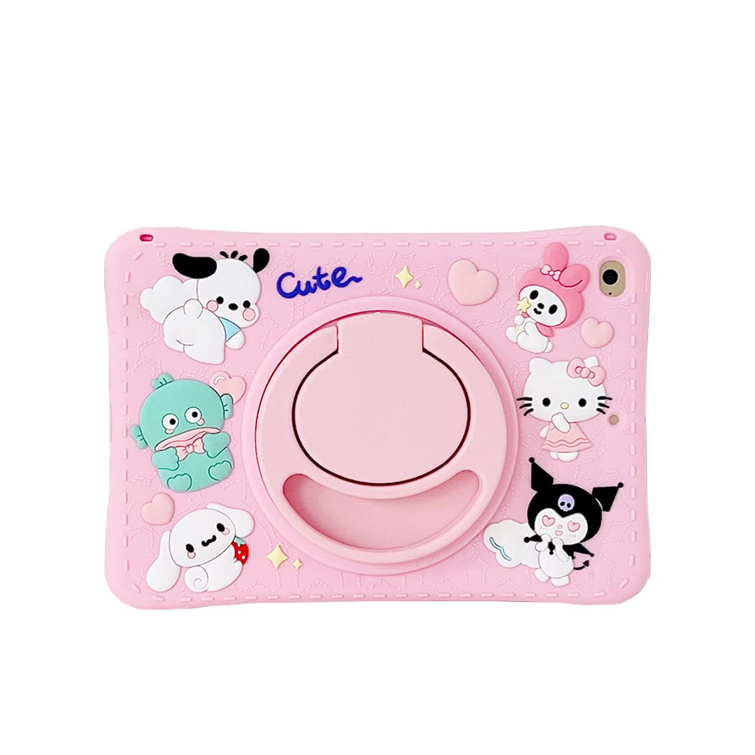 for iPad 9th/8th/7th Generation Case, iPad 10.2 Case 2021/2020/2019, with 360° Rotatable Kickstand Cute Cartoon Shockproof 10.2 Inch Silicone Case (Pink)