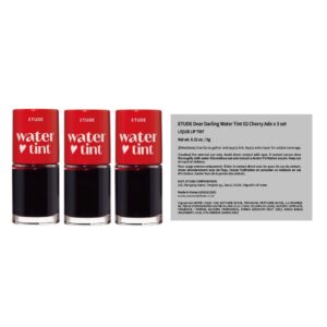 ETUDE Dear Darling Water Tint Cherry Ade 3 Set (21AD) | Vivid Color Lip Stain with Moisturizing Weightless & Non-sticky Finish Lip Stain | Smudge-proof & Lightweight Lip Tint | K-beauty