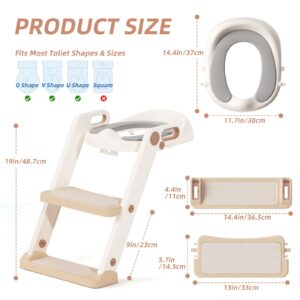 XJD Potty Training Toilet for Toddler, Potty Toddler Toilet with Step Ladder for Kids Boys Girls Potty Training Seat Adjustable Comfortable PU Safe Potty Seat with Anti-Slip Pads (Gold)