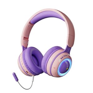 xmenha kids headphones with microphone for school - wireless boy girls noise cancelling ear protection bluetooth headphones foldable children volume limiting for ipad kindle airplane travel tablet