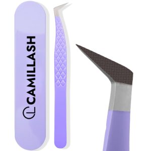 fiber tip lash tweezers for eyelash extension tweezers professional artist tech work kit tools,best volume eyelash lashes extensions purple tweezers precision supplies(boot)