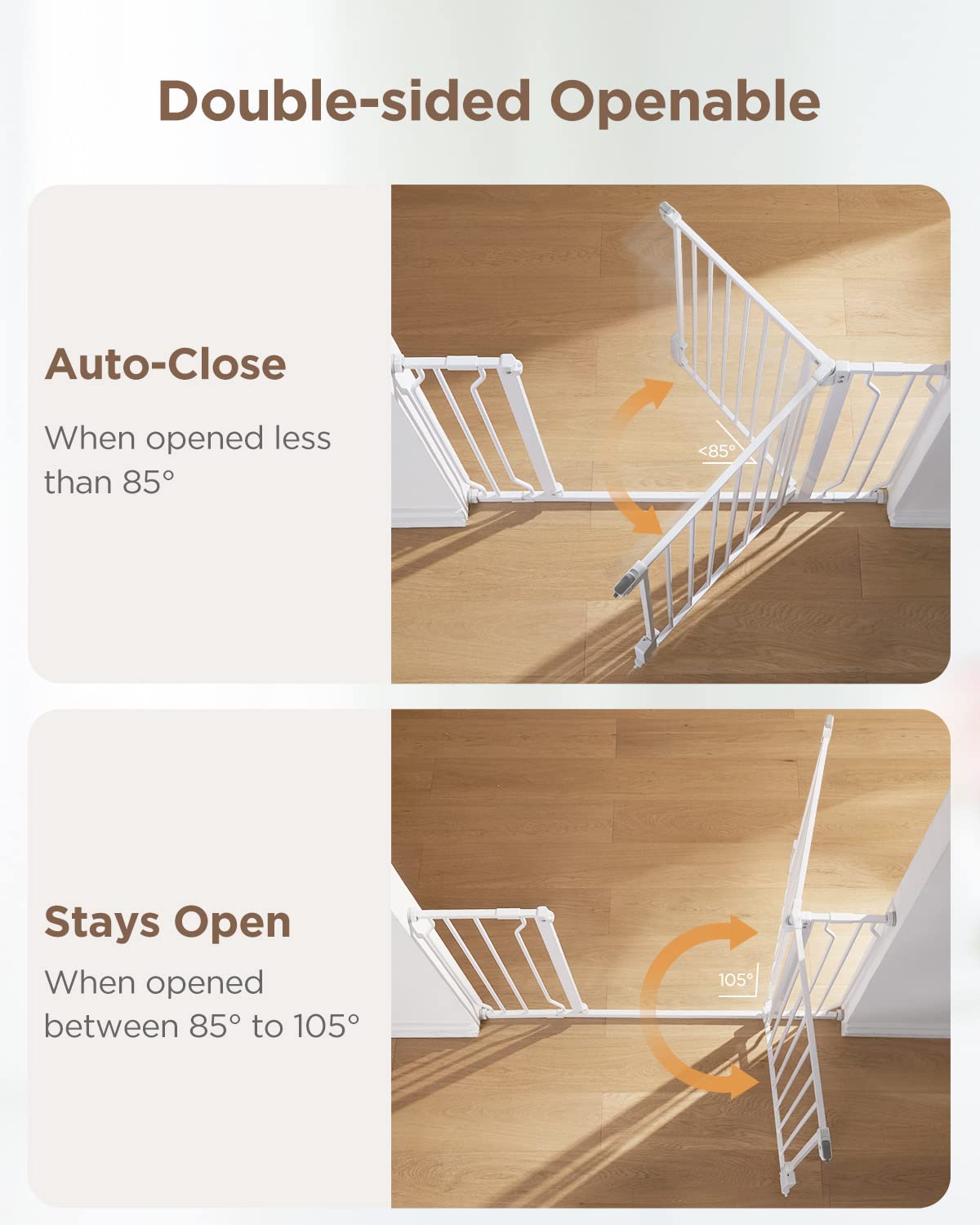 Ciays Baby Gate 29.5” to 41.3”, 30-in Height Extra Wide Dog Gate for Stairs, Doorways and House, Auto-Close Safety Metal Pet Gate for Dogs with Alarm, Pressure Mounted, White