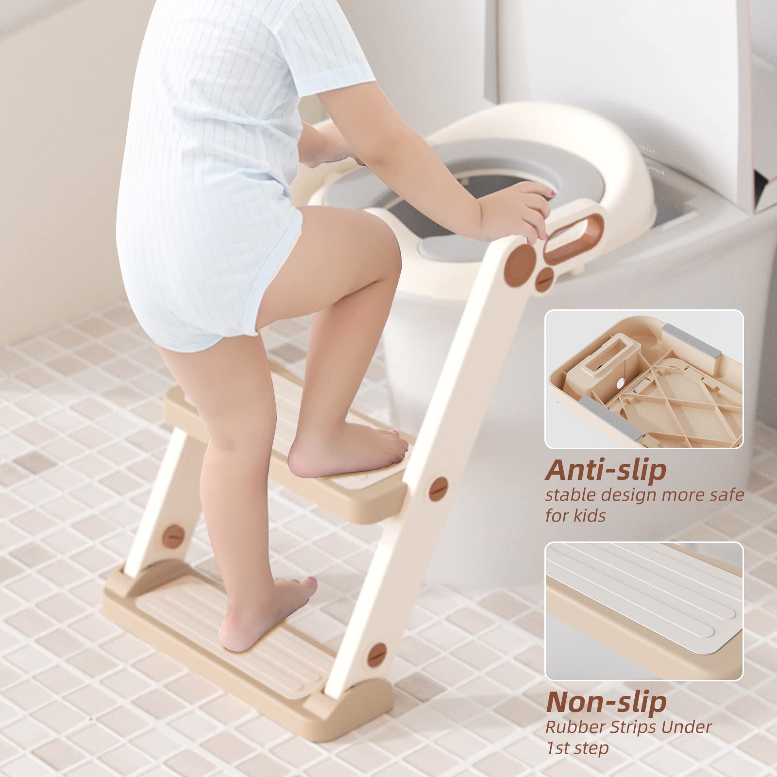 XJD Potty Training Toilet for Toddler, Potty Toddler Toilet with Step Ladder for Kids Boys Girls Potty Training Seat Adjustable Comfortable PU Safe Potty Seat with Anti-Slip Pads (Gold)