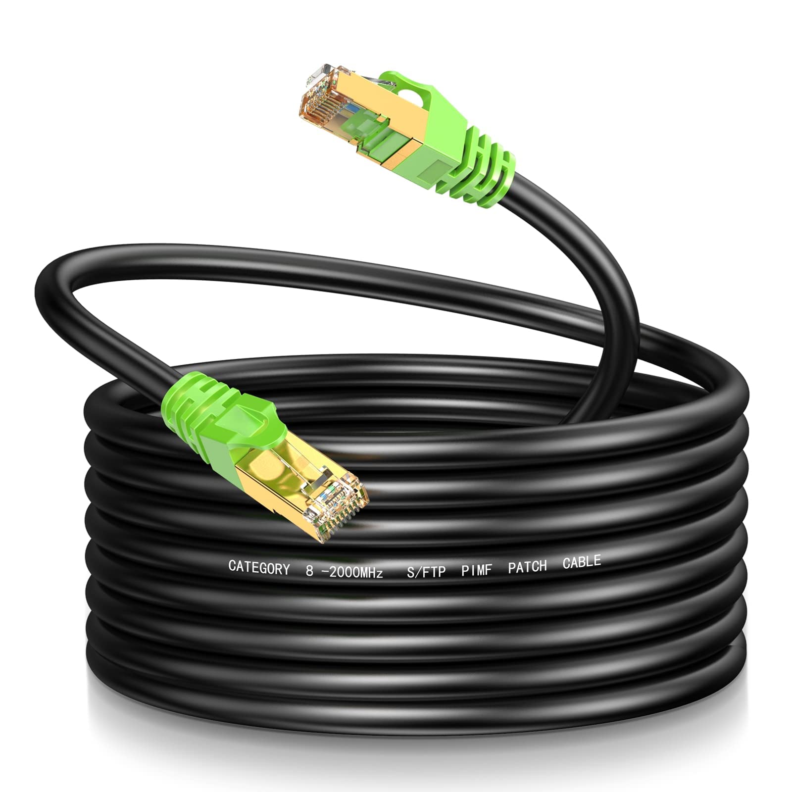 LEKVKM Cat8 Ethernet Cable 200Ft Round S/FTP Outdoor&Indoor Heavy Duty High Speed Cat8 LAN Network Cable 40Gbps 2000Mhz