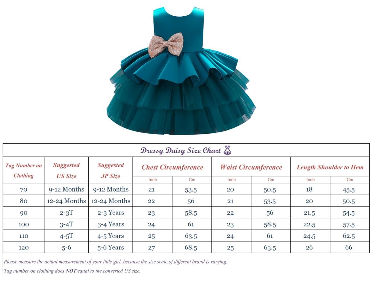 Dressy Daisy Baby Girls' Special Occasion Dresses Wedding Flower Girl Tiered Dress Ball Gown with Headband Size 9-12 Months, Teal