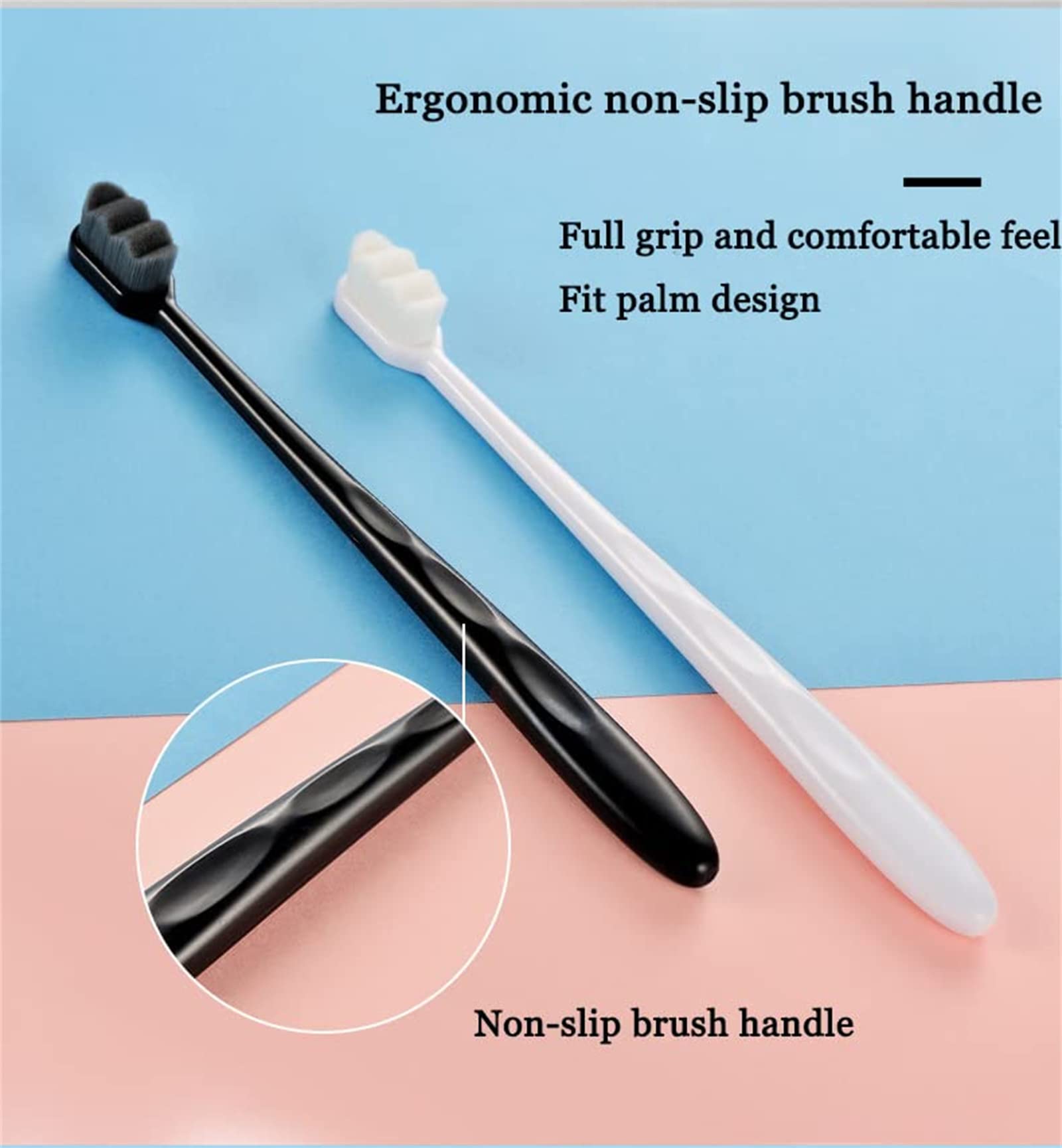 AUGESTPO 2022 BREVI Nordic-Inspired Premium Nano Toothbrush, Adult Extra Soft Toothbrush with 20000 Soft Bristles,Nano Toothbrush for Sensitive Gums (Black+White-Wave Head),5 Piece Set