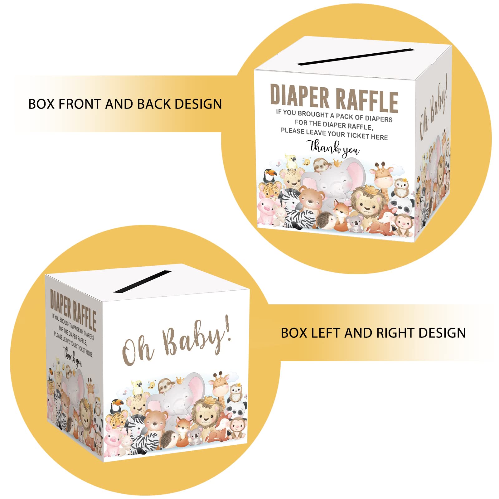 mermermu Diaper Raffle Tickets and Advice Cards For Baby Shower - 1 Card Collection Box & 50 Tickets, Animal Baby Shower Card Box, Party FavorsDecorationsSupplies, Game Kit, 8" Card Box -005BOX