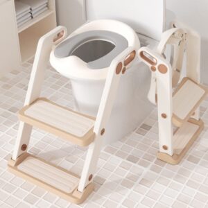 xjd potty training toilet for toddler, potty toddler toilet with step ladder for kids boys girls potty training seat adjustable comfortable pu safe potty seat with anti-slip pads (gold)