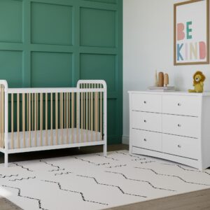 Storkcraft Pasadena 3-in-1 Convertible Crib (White with Driftwood) – GREENGUARD Gold Certified, Converts to Daybed and Toddler Bed, Fits Standard Full-Size Crib Mattress, Adjustable Mattress Height